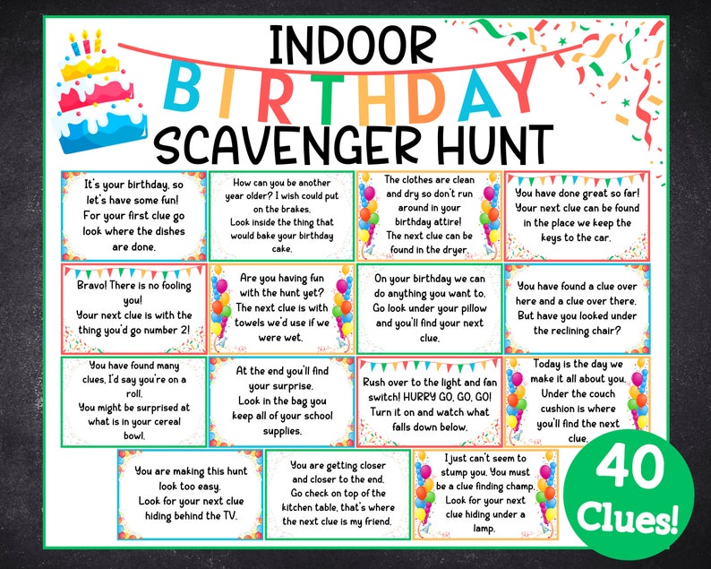 Birthday Scavenger Hunt for Kids | Indoor Birthday Treasure Hunt for ...