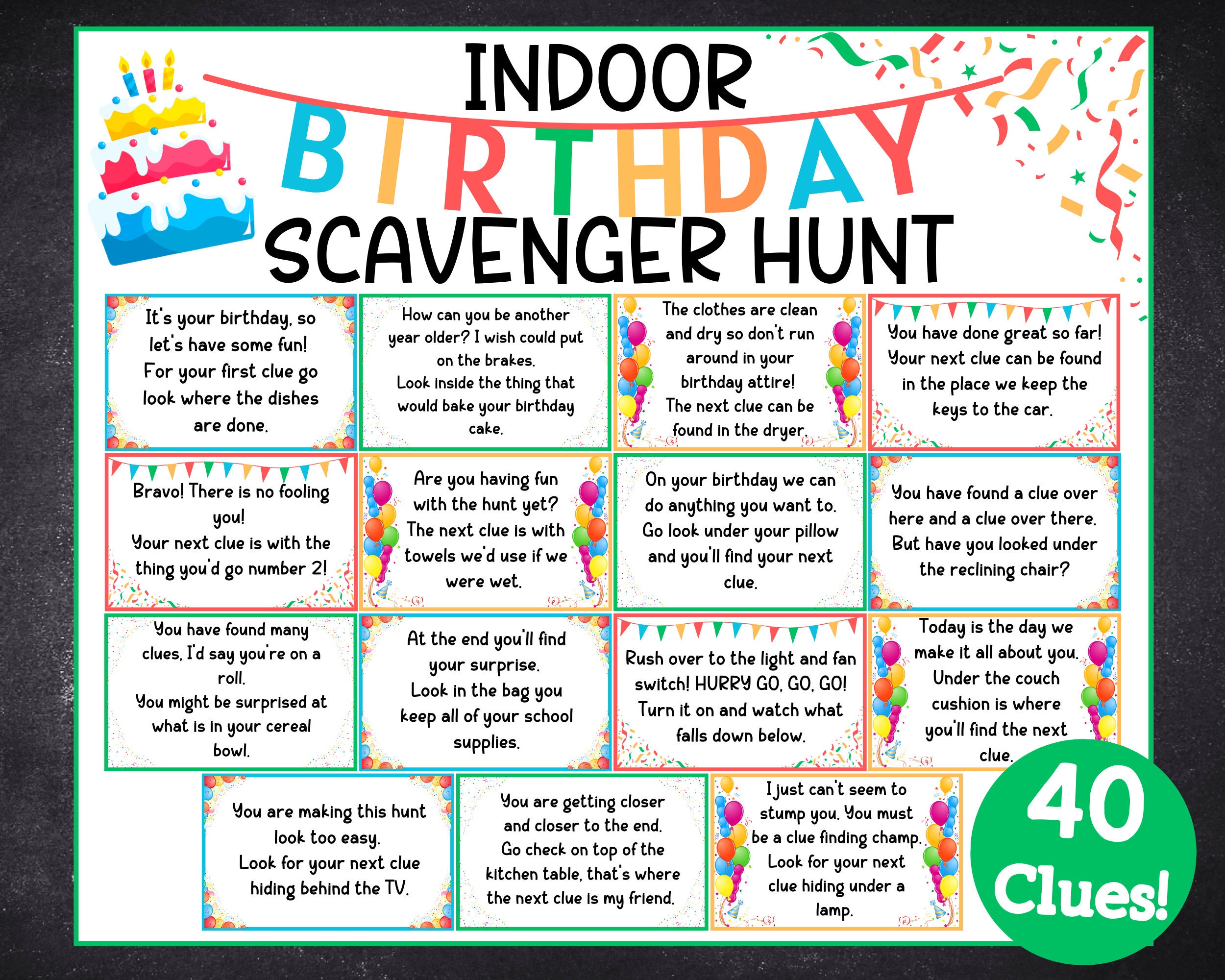 Birthday Scavenger Hunt for Kids | Indoor Birthday Treasure Hunt for ...