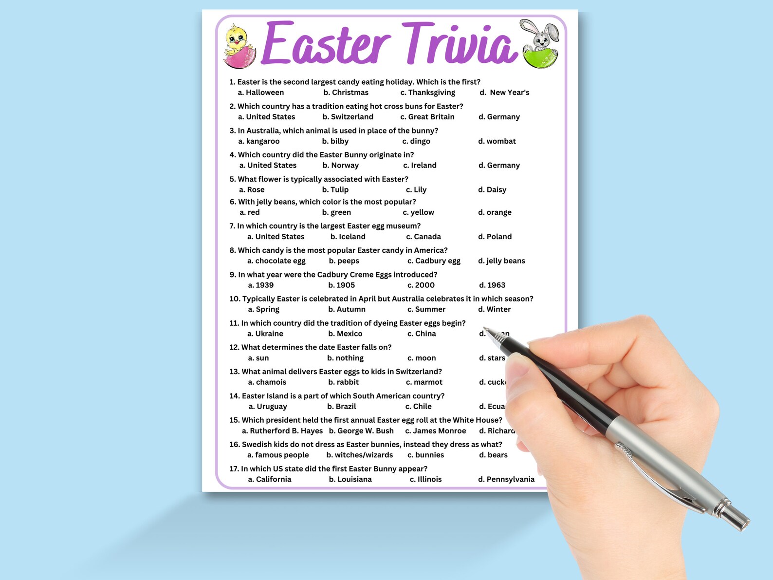 Easter Trivia丨easter Trivia Game Printable丨easter Trivia Facts丨easter ...