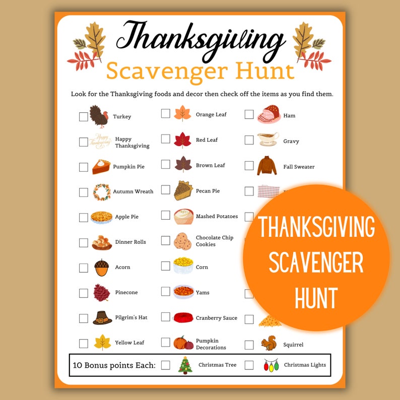 Thanksgiving Scavenger Hunt for Kids | Thanksgiving Scavenger Hunt ...