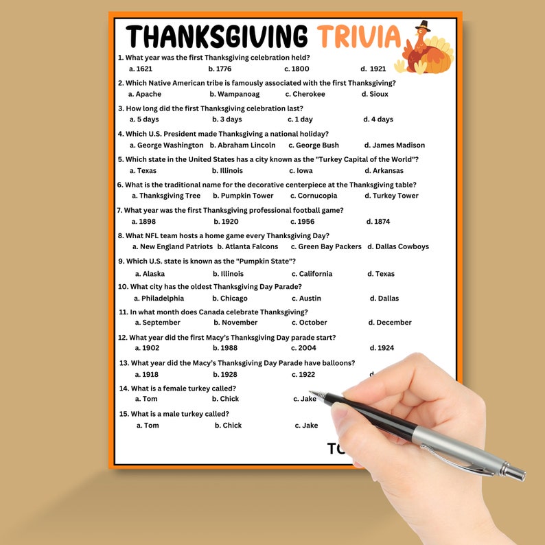 Thanksgiving Trivia | Thanksgiving Trivia Game | Thanksgiving Printable ...