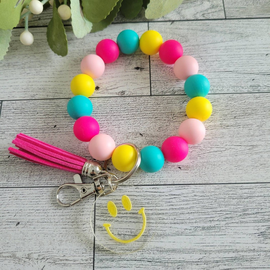 Smiley Face Tag Bright Color Silicone Key Fob Wristlet - Etsy