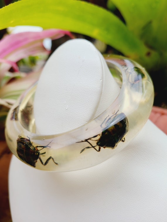 Vintage Lucite Beetle Bangle - Gem