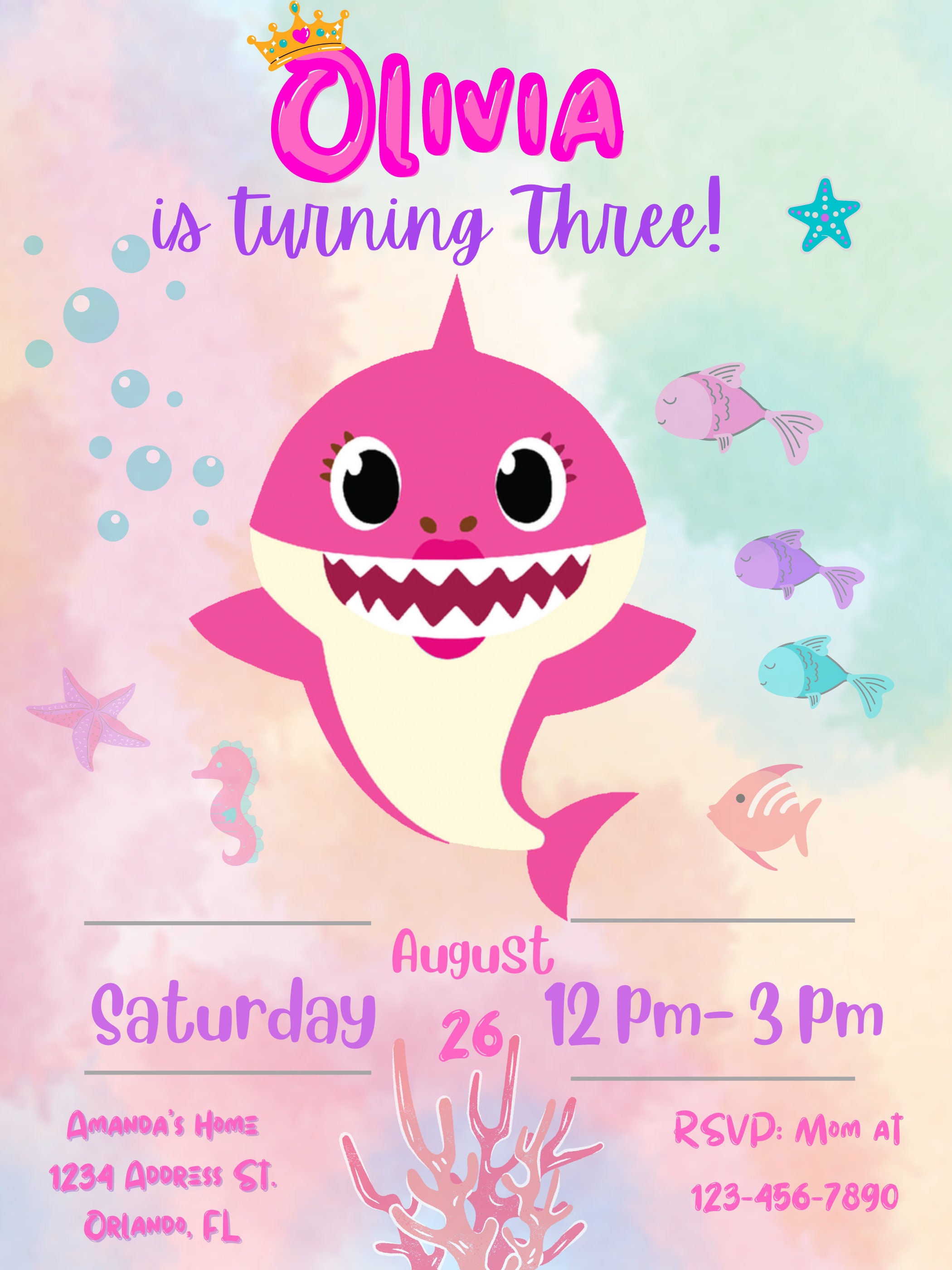 Baby Shark Girl Birthday Invitation Digital Template - Etsy