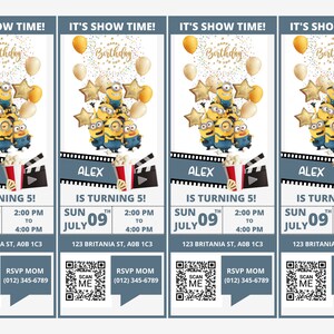 Minion Digital Invitation Movie Tickets Printable Gift to Watch the ...