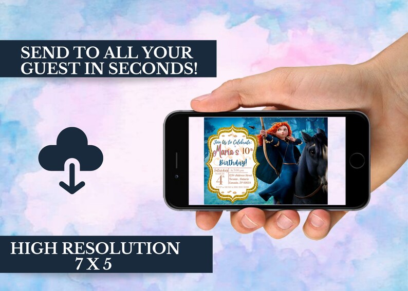 Princess Merida BRAVE BIRTHDAY Merida Editable Party Invitation Kids ...