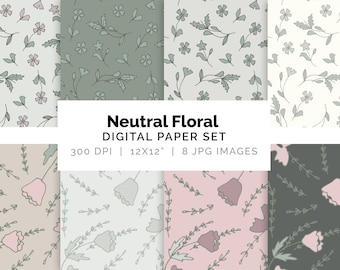 12 Floral Boho Digital Paper Set, Seamless Textures, Flower Patterns ...