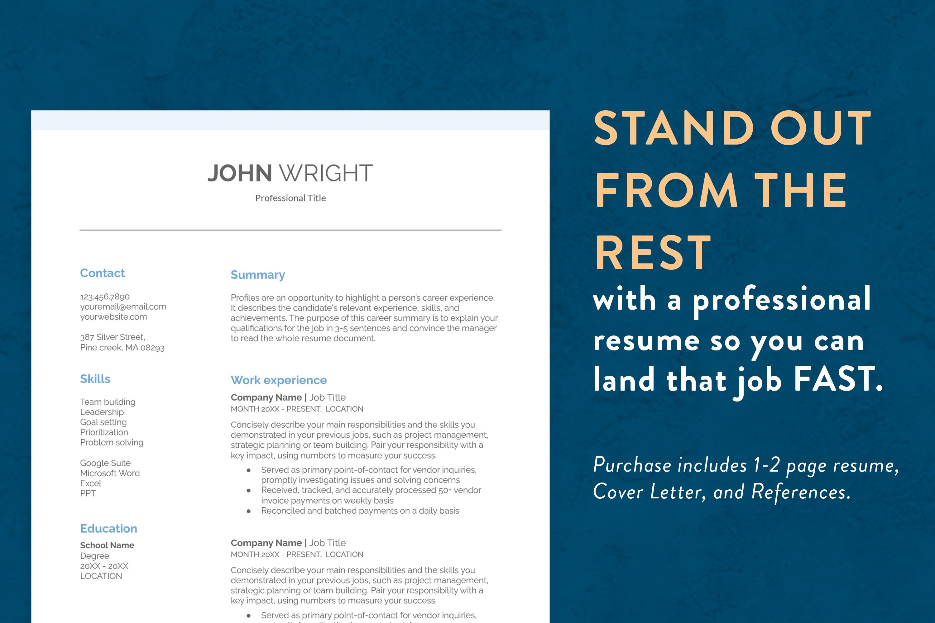 Modern Resume Template for Google Docs Pages and Word 1 and | Etsy