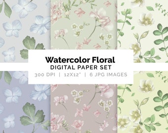 12 Floral Boho Digital Paper Set, Seamless Textures, Flower Patterns ...