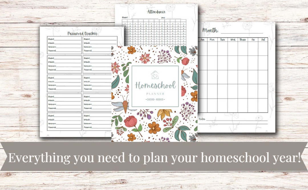 Undated Homeschool Planner for Multiple Students, Floral Planner ...
