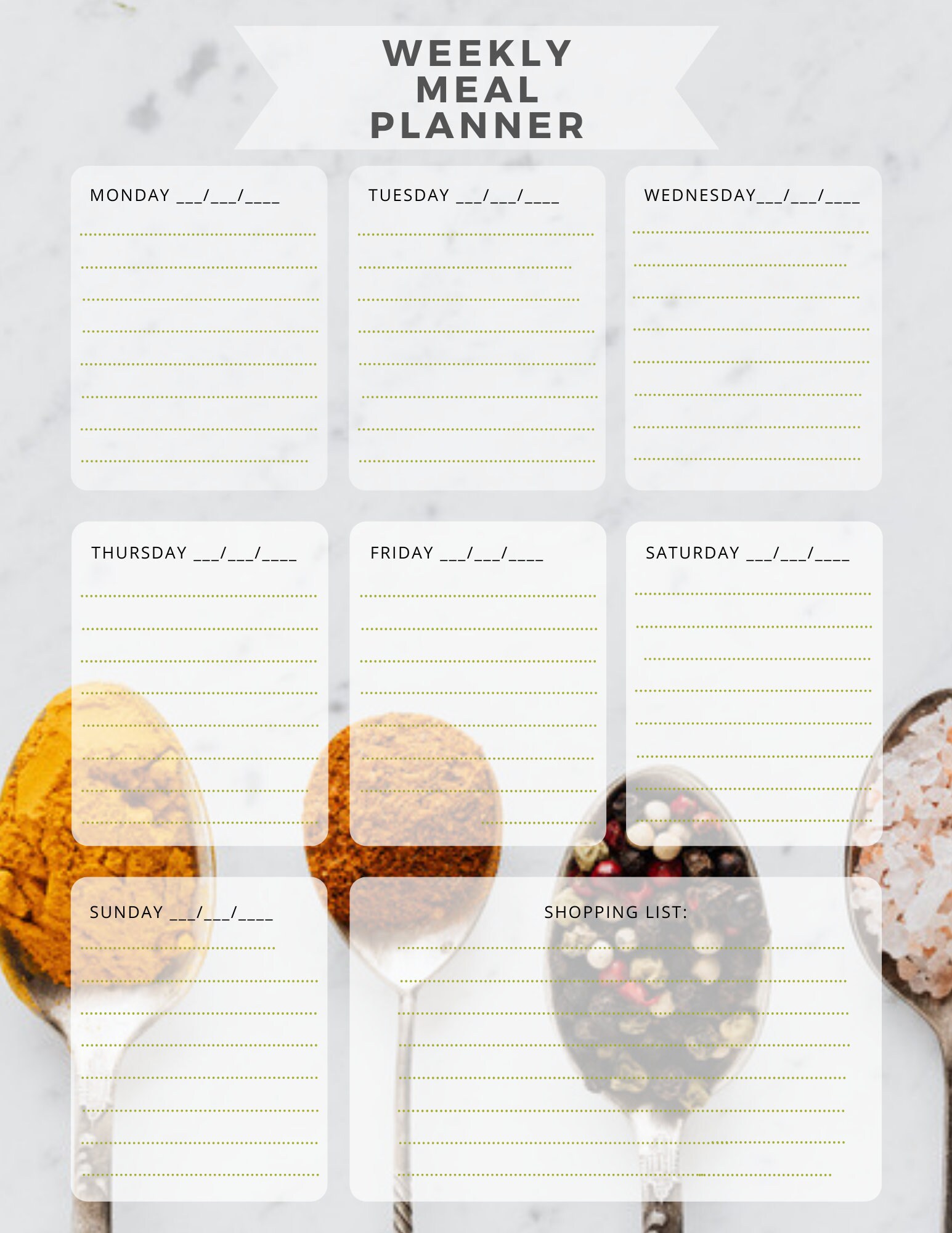 Weekly Meal Planner & Grocery List, Shopping List Printable, Colorful ...