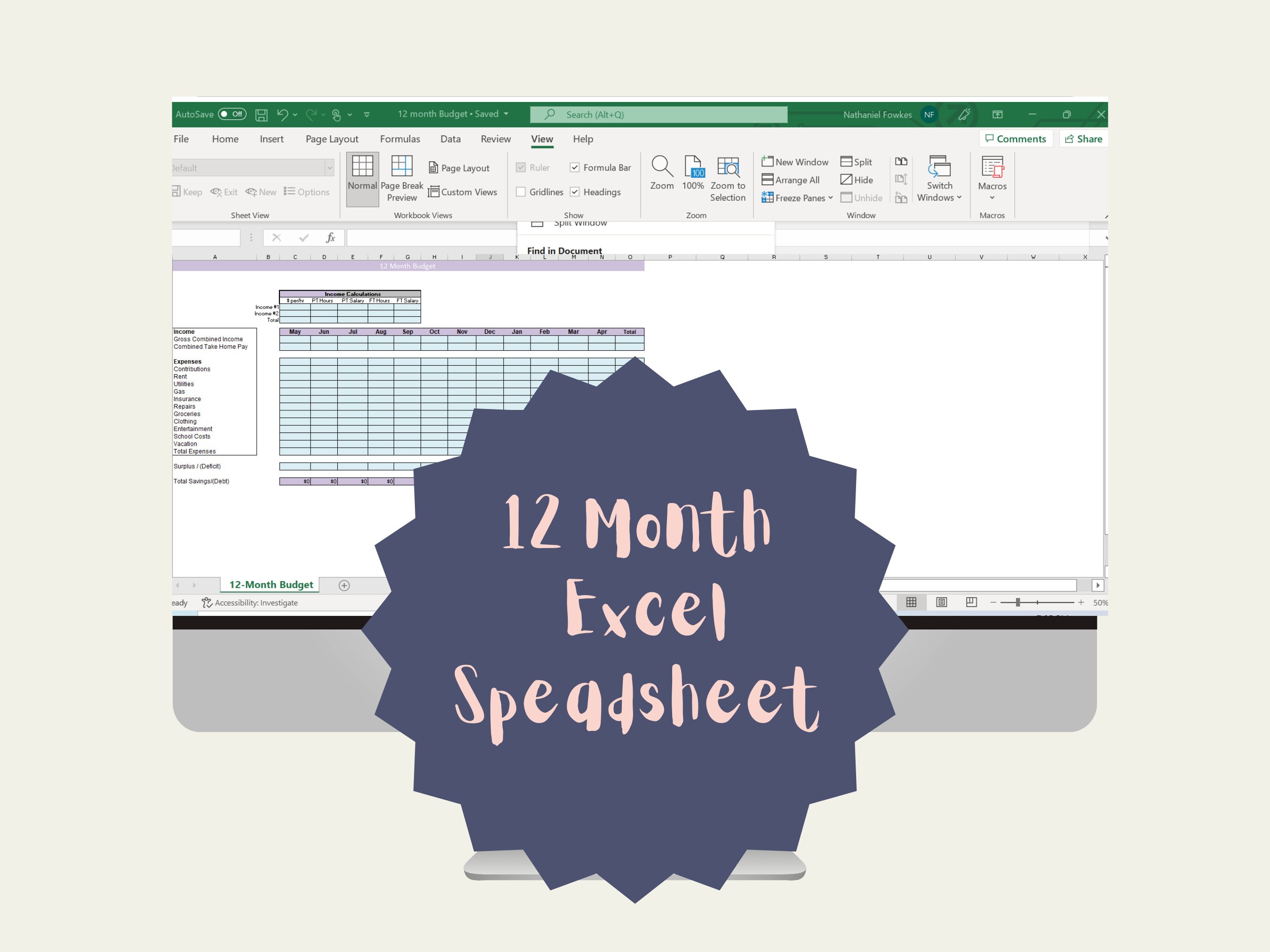 12-month Excel Budget Spreadsheet | Excel Spreadsheet | Budget ...