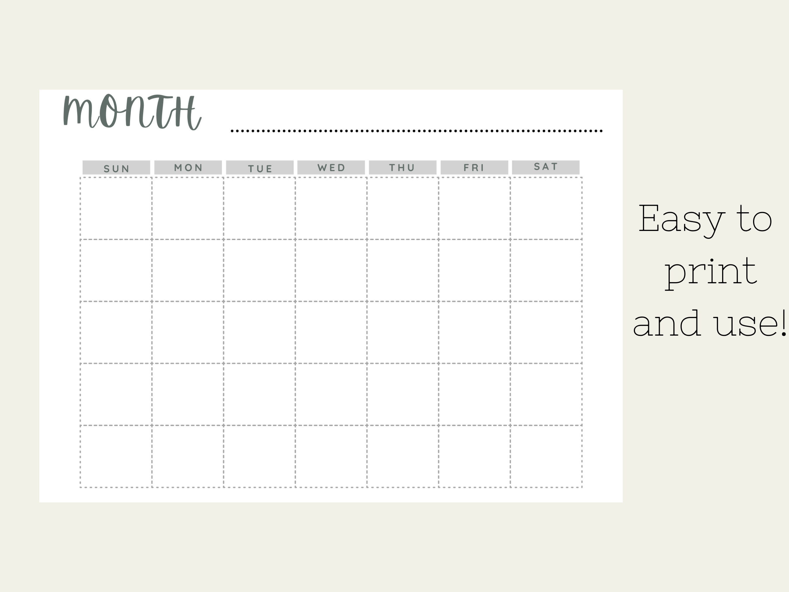 Blank Calendar | Month Calendar | Calendar - Etsy