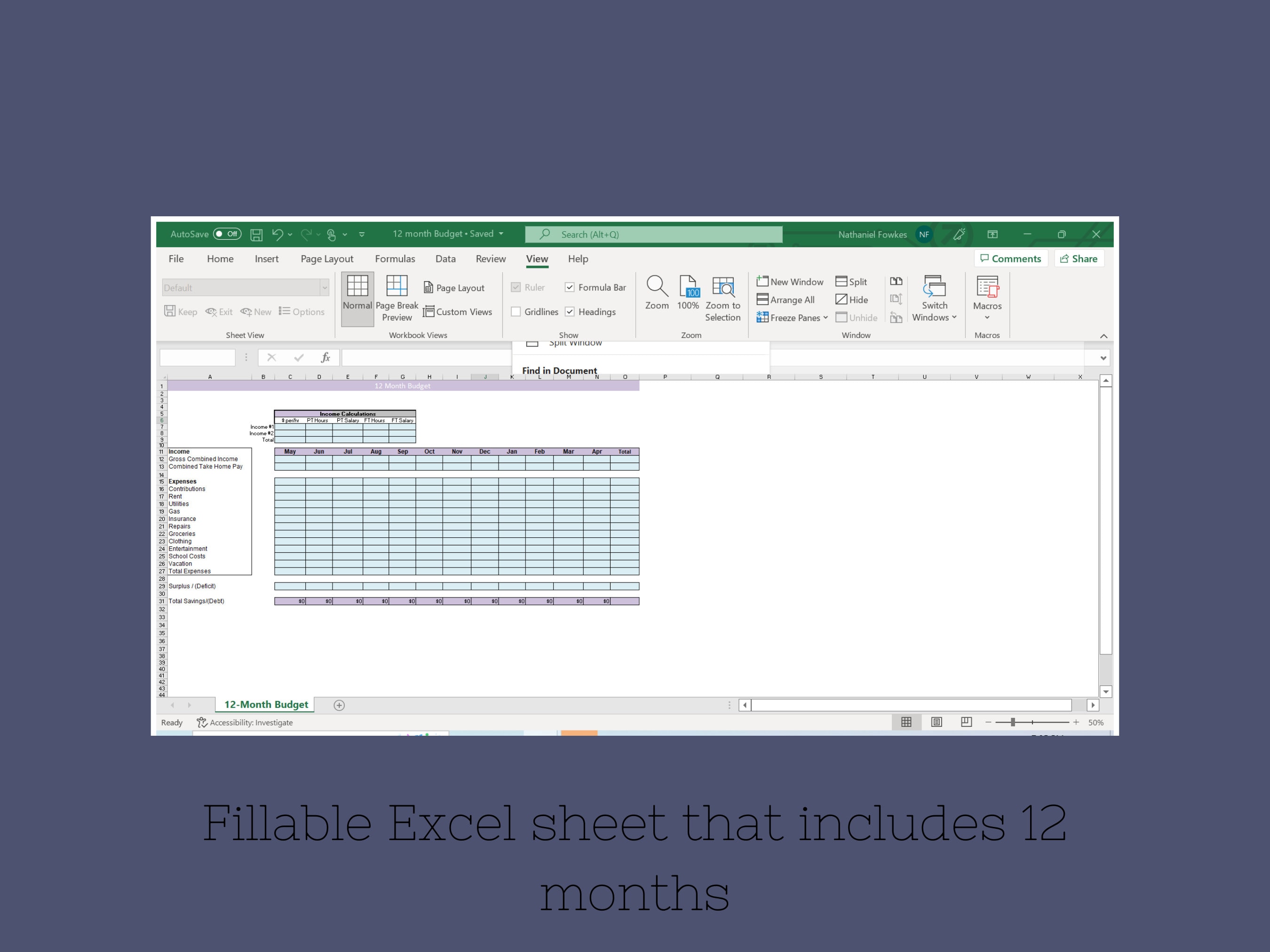 12-month Excel Budget Spreadsheet | Excel Spreadsheet | Budget ...
