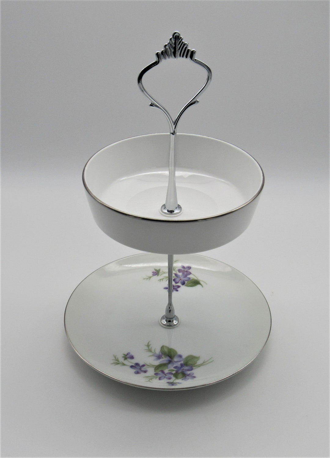 Vintage Porcelain China Tidbit Tray, Two Tiered Tidbit Tray, Handmade ...