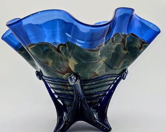 John Cook Signed 2001 Iridescent Carnival Art Glass Turquoise Blue Koi ...
