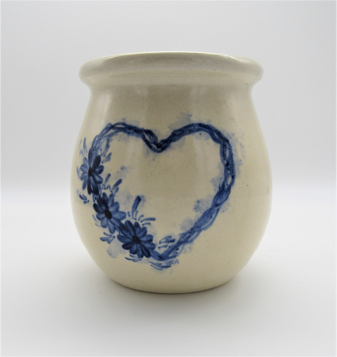 Vintage Casey Pottery Daisy Heart Vase, Earthenware Vase, Salt Glazed ...