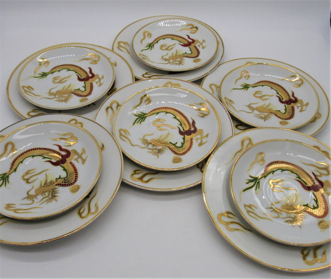 Vintage KTK Japan Moriage Dragon Ware Salad/dessert Plates and Saucers ...