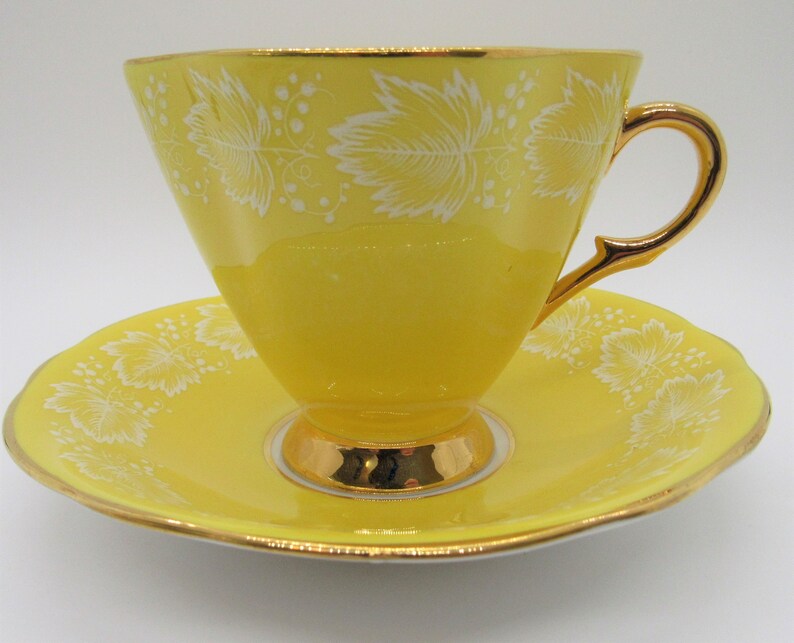 Vintage Clarence English Bone China Tea Cup and Saucer in Bright Yellow ...