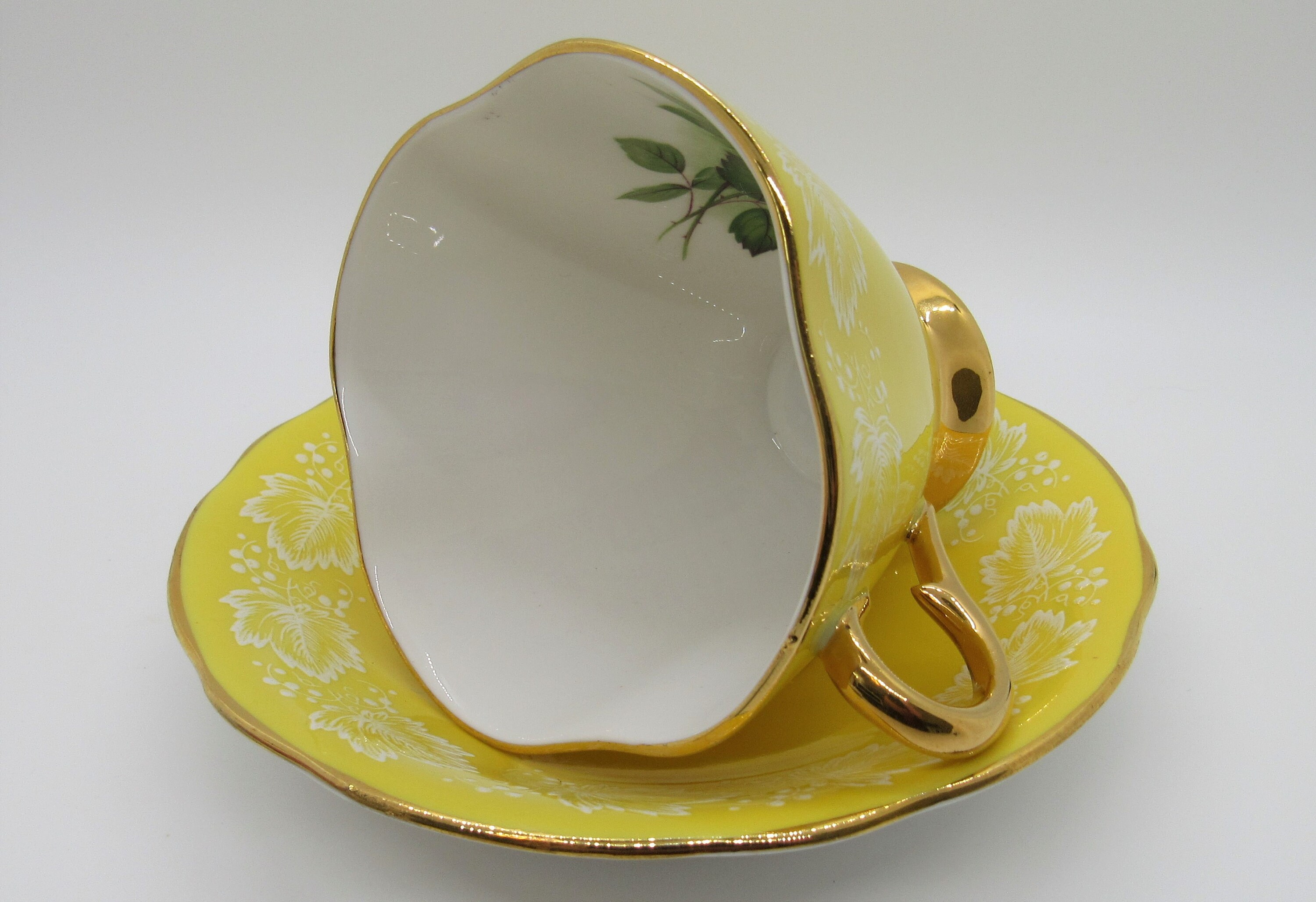 Vintage Clarence English Bone China Tea Cup and Saucer in Bright Yellow ...
