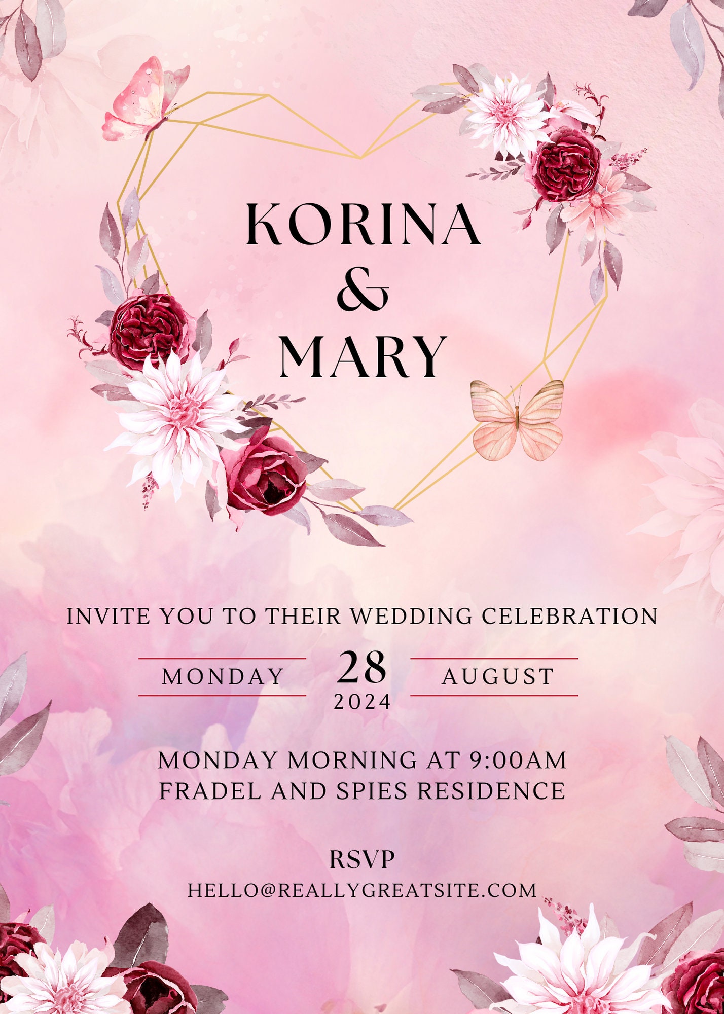 Exquisite Floral Wedding Invitation Card Set, Elegant and Editable ...