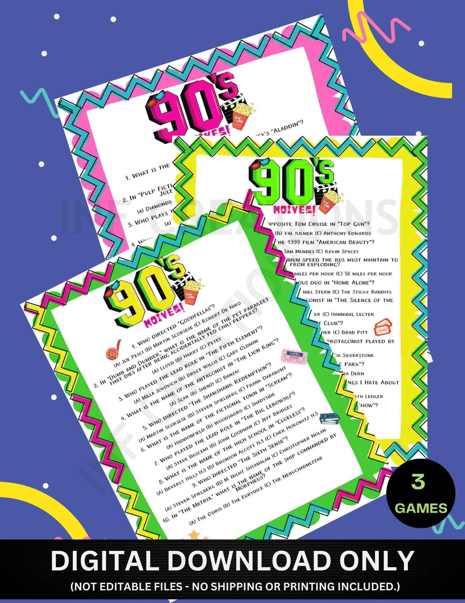 90s Trivia Games Printable, 90s Trivia Game, 90s Movie Trivia, Movie ...