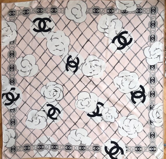 Vintage Chanel Silk Scarf Floral Monogram Scarf Neck … - Gem
