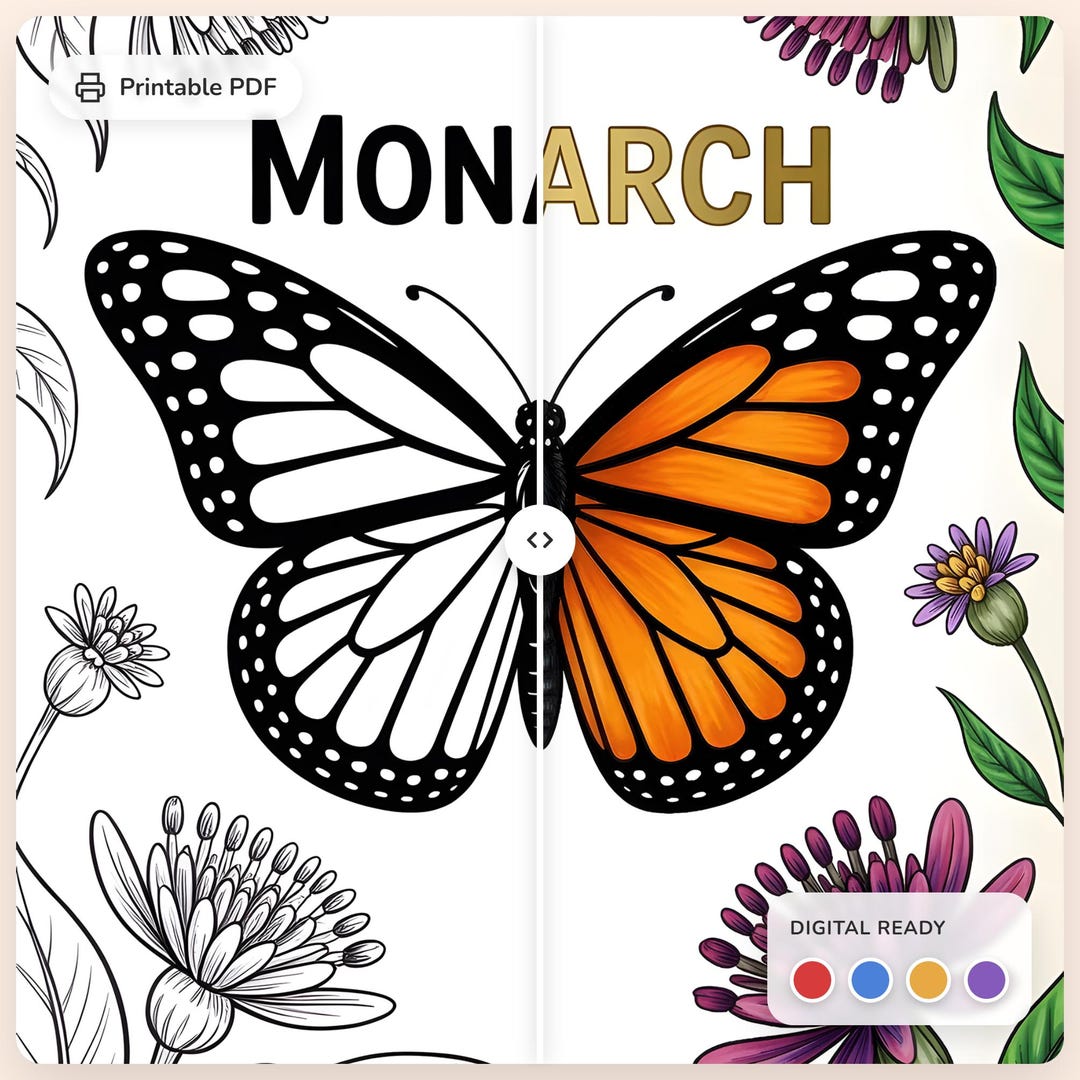 Monarch Butterfly Coloring Book | Gift for Nature Lovers | Printable ...
