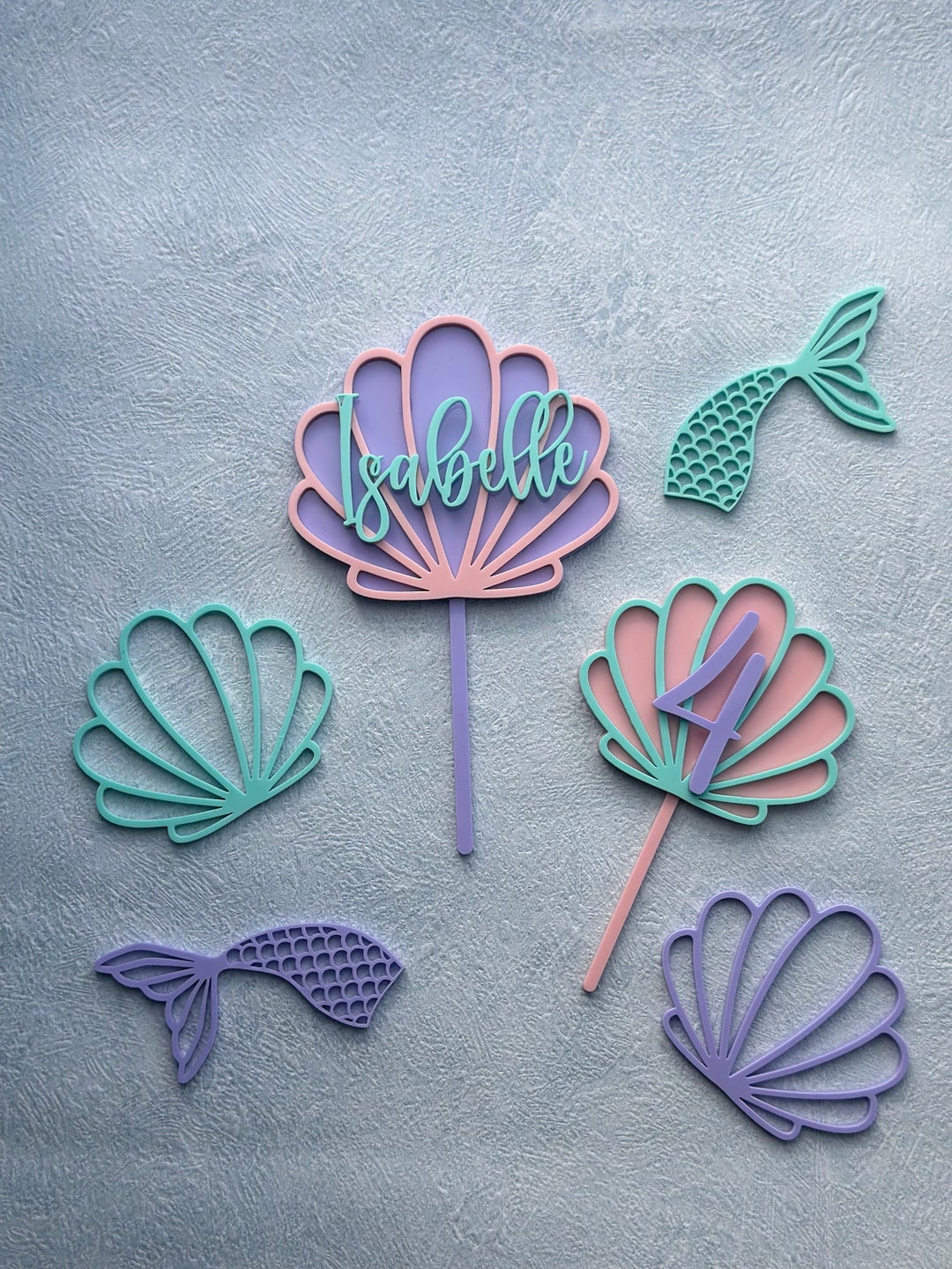 Mermaid, Seashell, Clam Acrylic Cake Topper Set / Personalised Cake ...