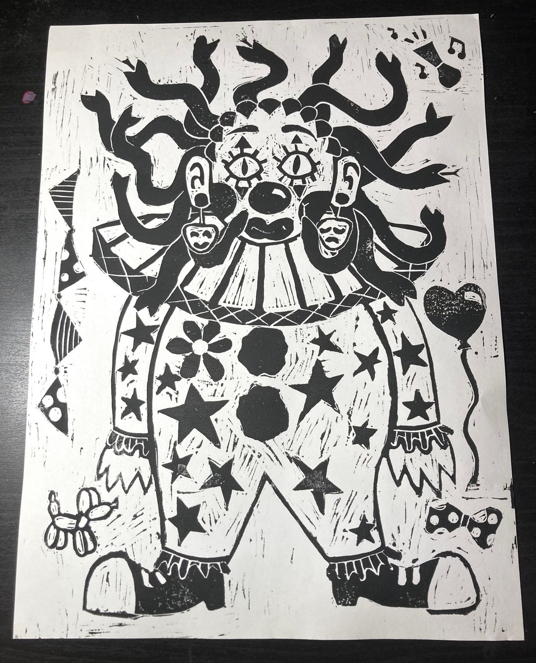 Creepy/cute Clowncore Medusa, 9x12 Linocut Print - Etsy