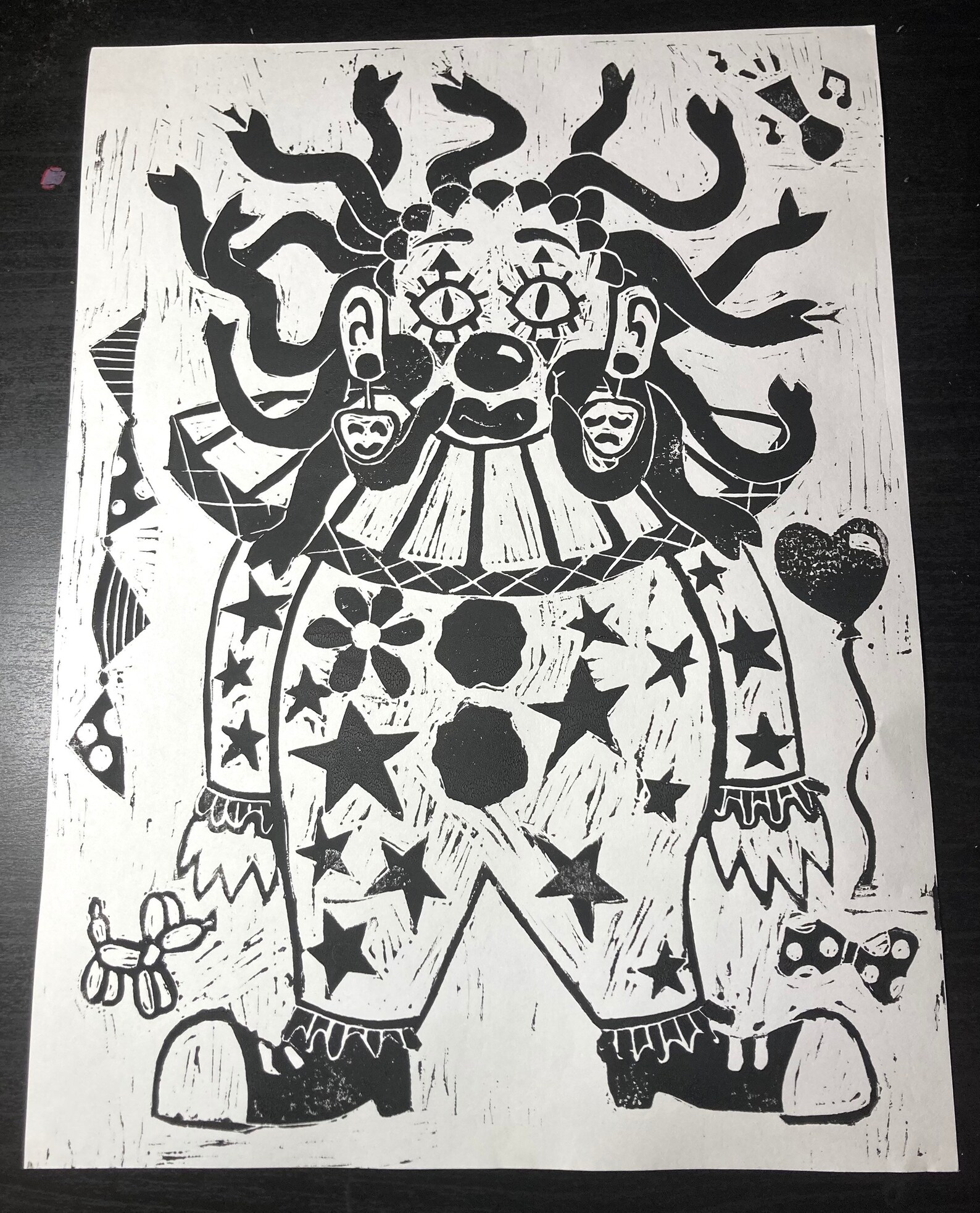 Creepy/cute Clowncore Medusa 9x12 Linocut Print | Etsy