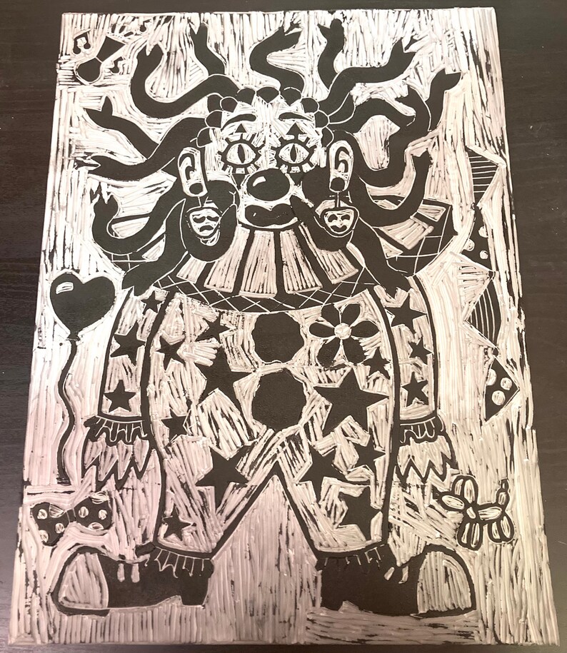 Creepy/cute Clowncore Medusa, 9x12 Linocut Print - Etsy