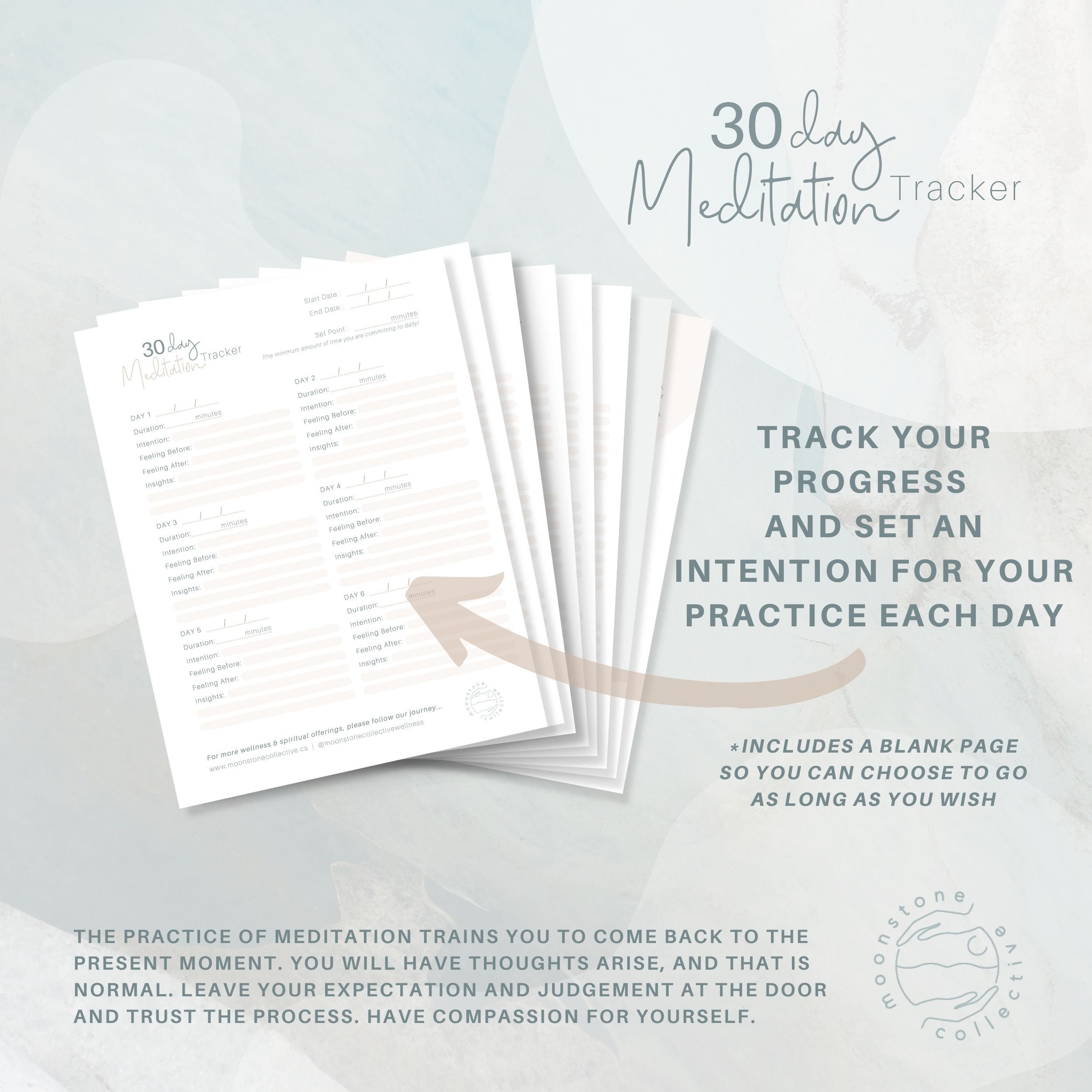 30 Day Meditation Tracker, Wellness Planner, Daily Meditation Journal ...