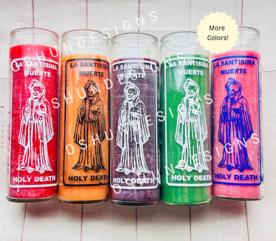 Holy Death Glass Candle, Protection Candles, Altar, Offering and More ...