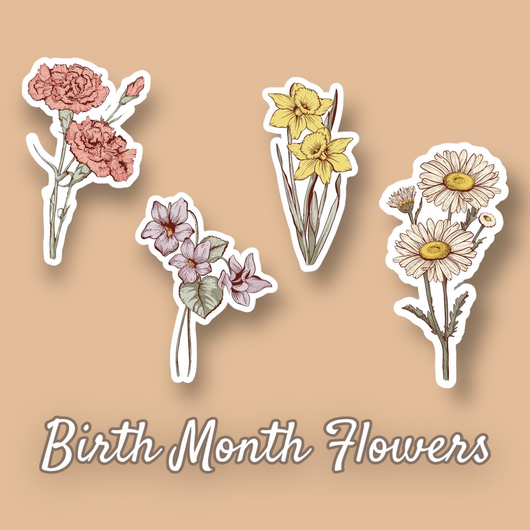 Floral Birth Month Sticker Custom Stickers Custom Mugs - Etsy