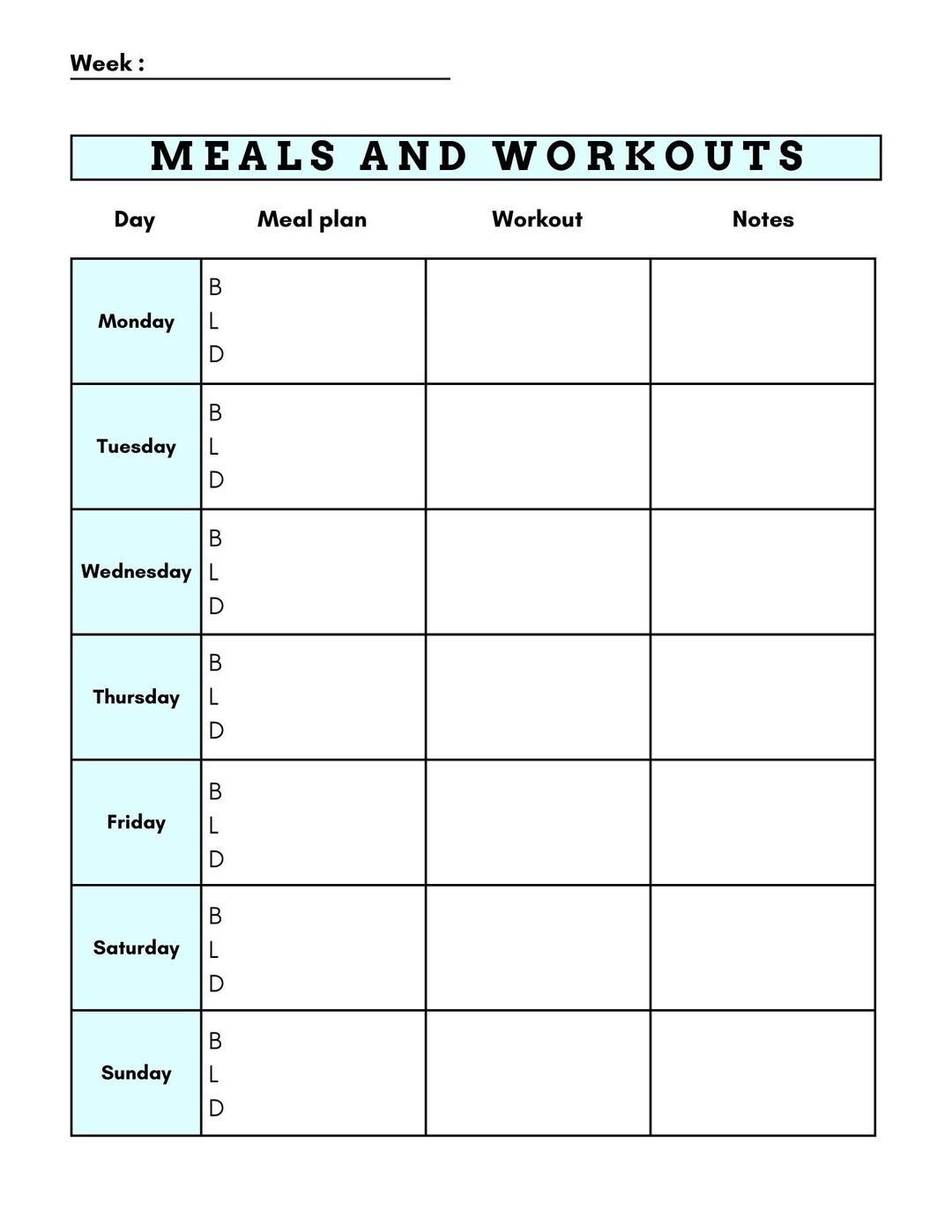 Meal and Workout Healthy Habit Planner Digital Template - Etsy