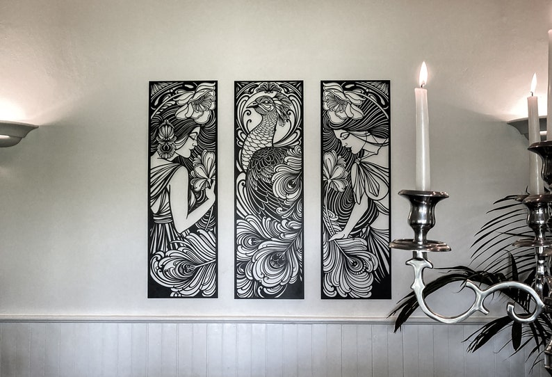 Nouveau Triptych Metal Panels Wall Art - Etsy Australia