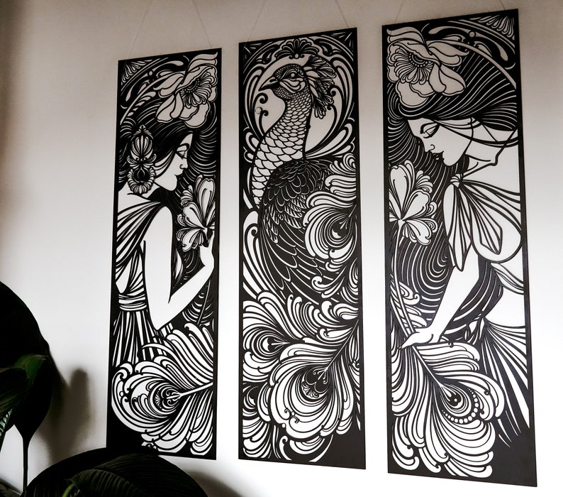 Nouveau Triptych Metal Panels Wall Art - Etsy Australia