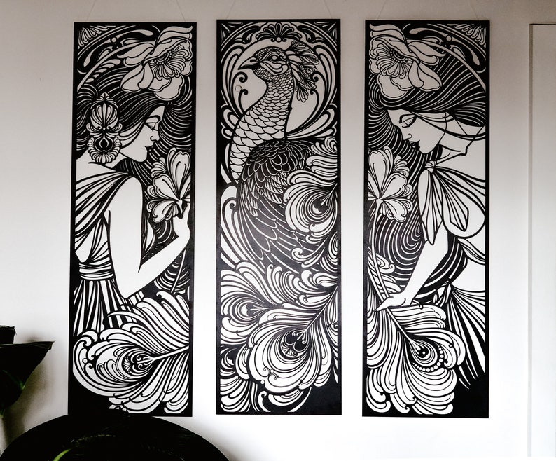 Nouveau Triptych Metal Panels Wall Art - Etsy Australia