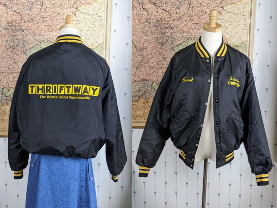 80s black Thriftway employee jacket embroidered with … - Gem