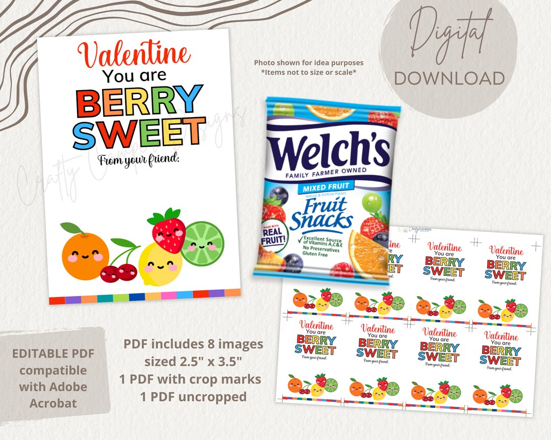 Fruit Snacks Valentine Gift Tag | Berry Sweet Valentine's Day ...