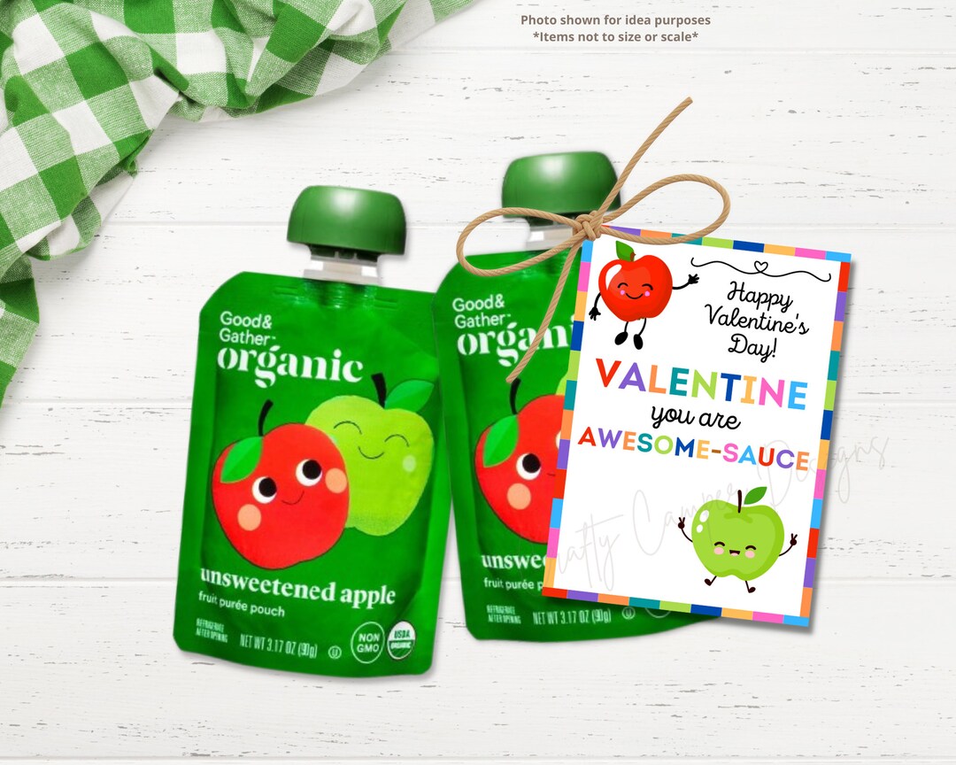 Applesauce Valentine Tag | Awesome Sauce Valentine | Valentine Digital ...