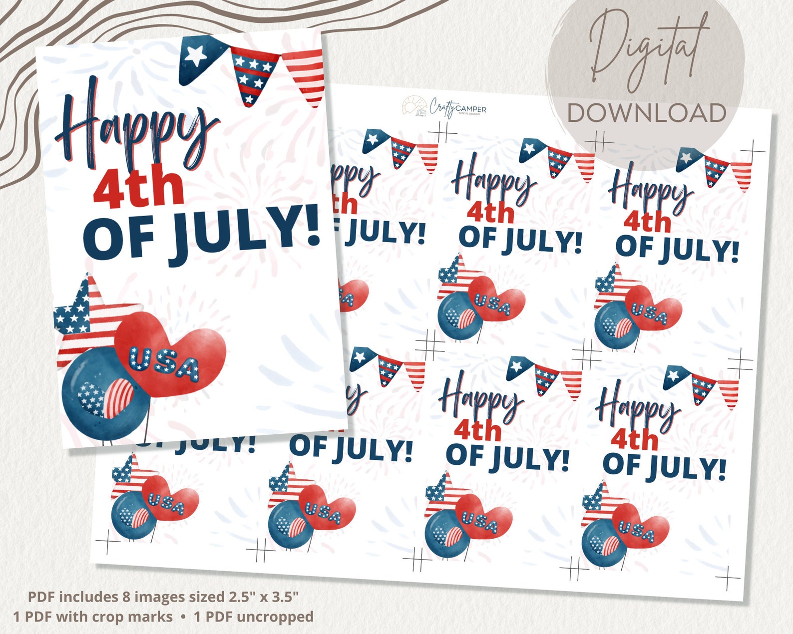 4th of July Gift Tag USA Printable Independence Day Gift | Etsy