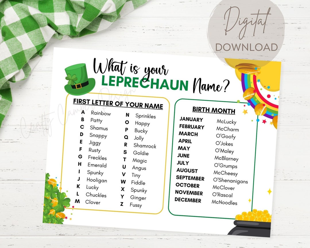 St Patricks Day Games Leprechaun Name Leprechaun Name Game Leprechaun ...