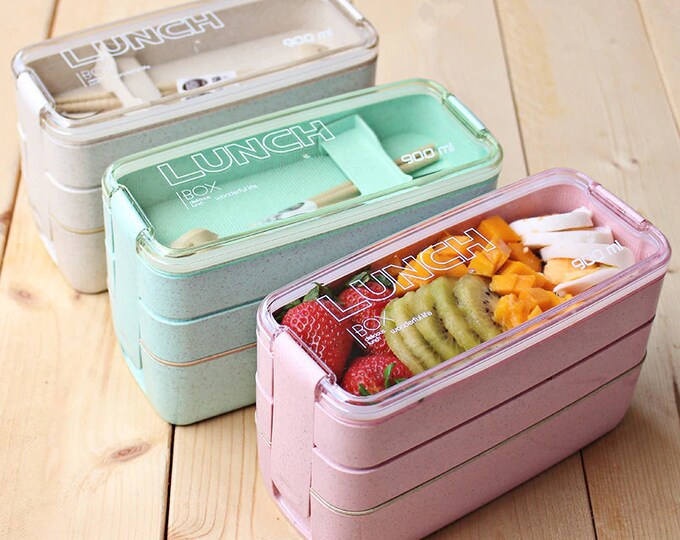 Tiffin Lunch Box Ethical 3 Tier Hand Painted Eco-friendly Stacking ...
