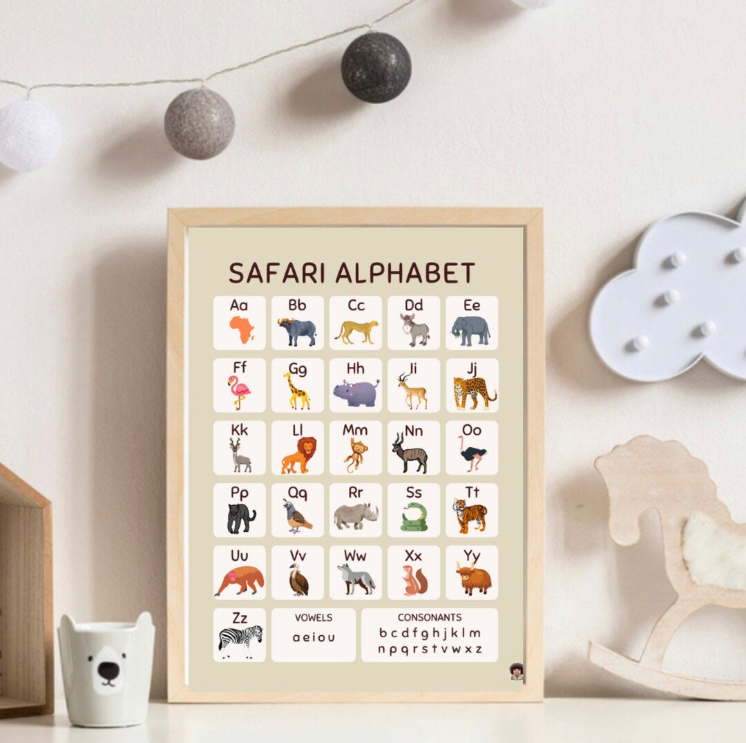 Printable Safari Alphabet Poster, Abc Poster, Alphabet Letters ...