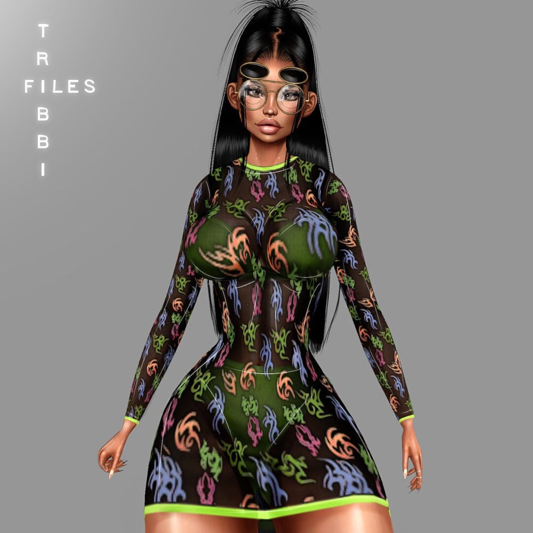 IMVU Color Burnt Outfit // Bibirasta Dress & Shoe Mesh / Kuroi001 Glasses Mesh - Etsy