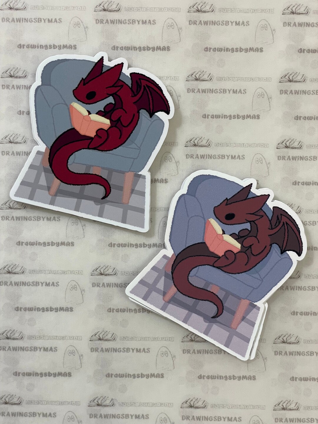 Cozy Dragon With Book Sticker, Fantasy Creature Sticker, Laptop Sticker ...