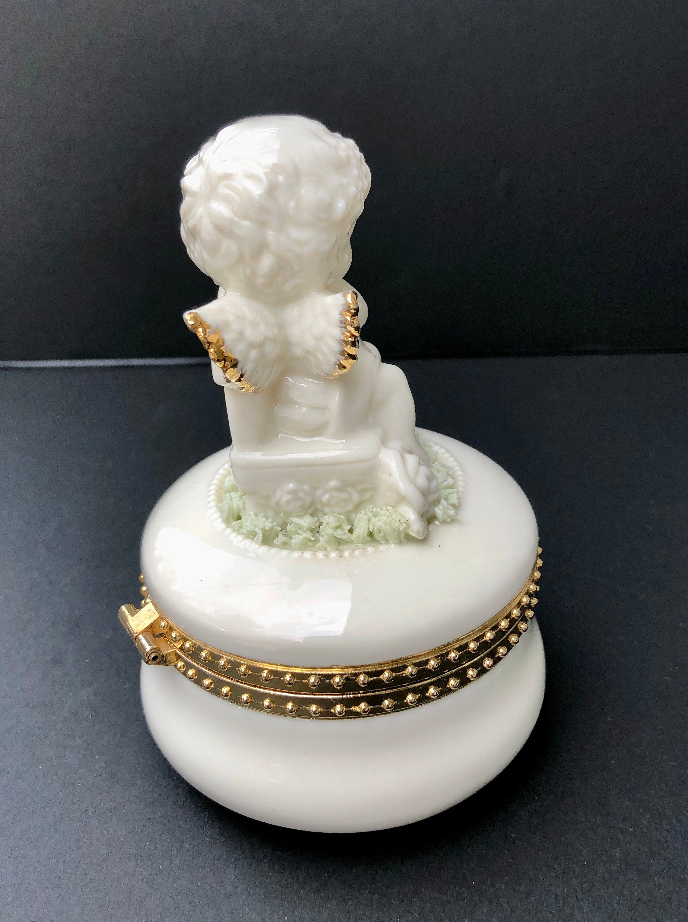 Cherub Hinged Porcelain Trinket Box With Roses and Gold Detail - Etsy