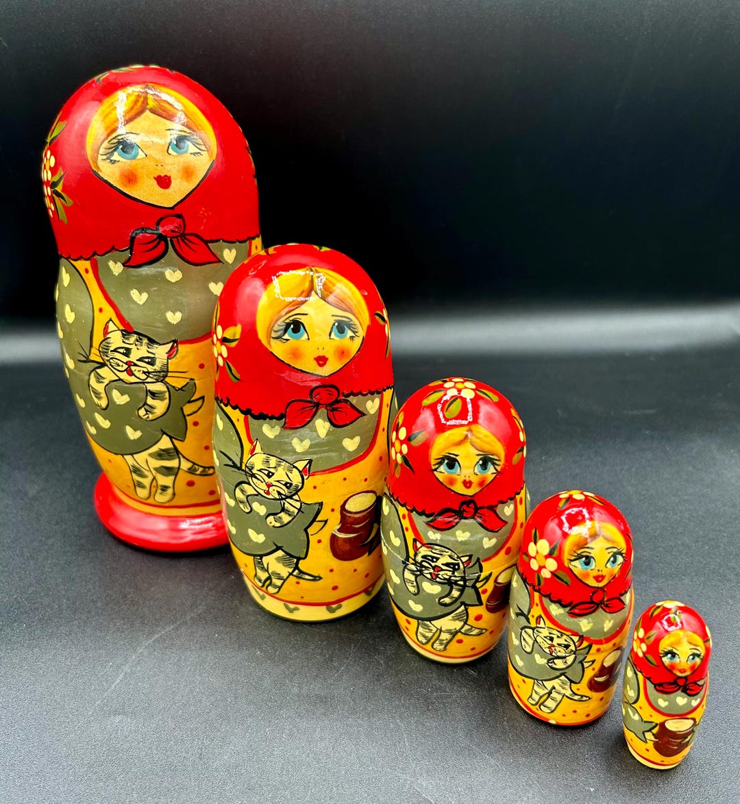 Russian Matryoshka Nesting Dolls With Hand Painted Cat, 5 Pieces - Etsy